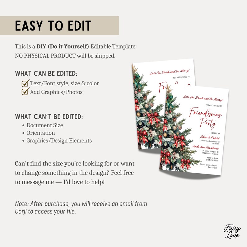 Editable Friendmas Party Invitation, Christmas Tree Holiday Invite ...