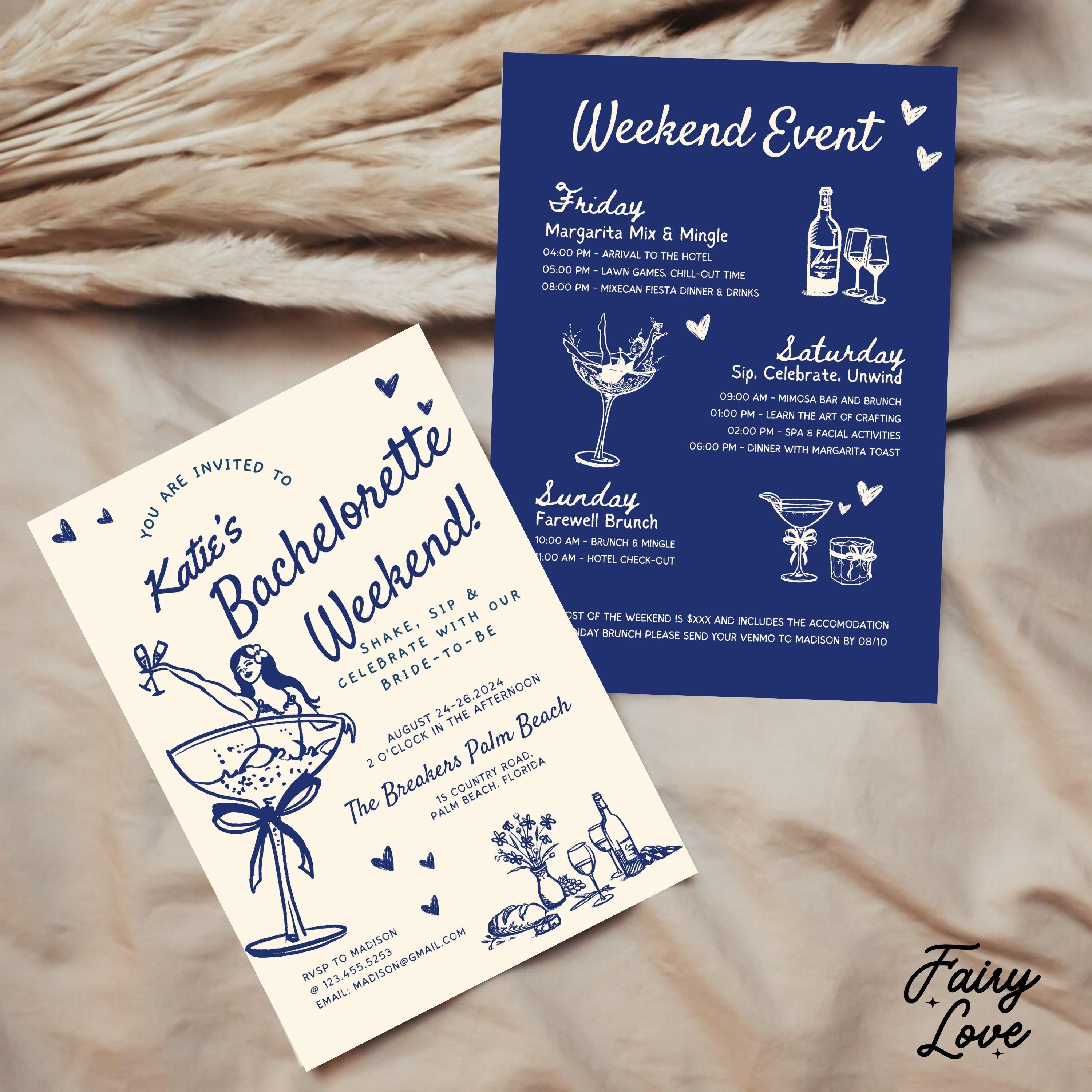 Editable Bachelorette Weekend Itinerary, Hand Drawn Cocktail Party, DIY ...