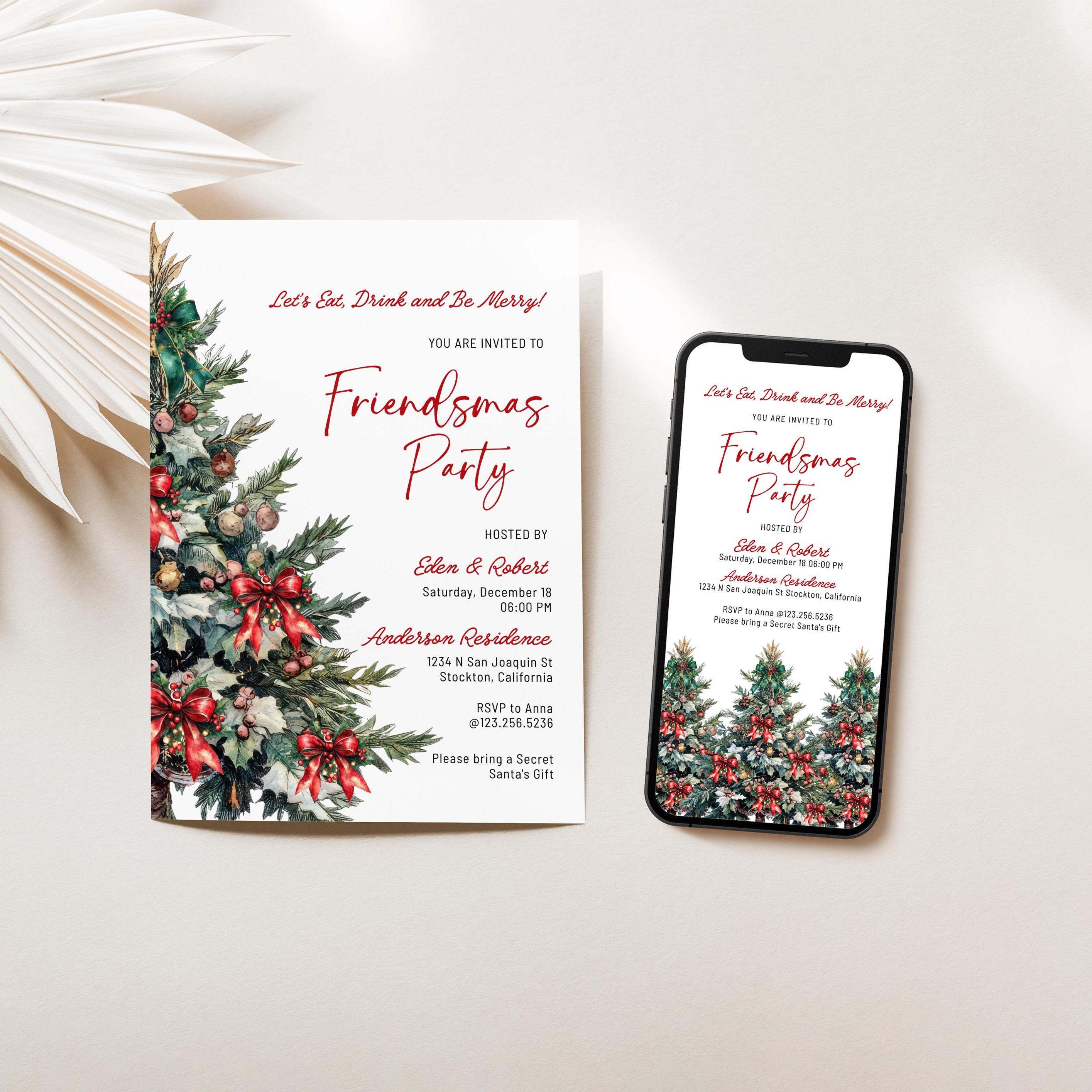 Editable Friendmas Party Invitation, Christmas Tree Holiday Invite ...