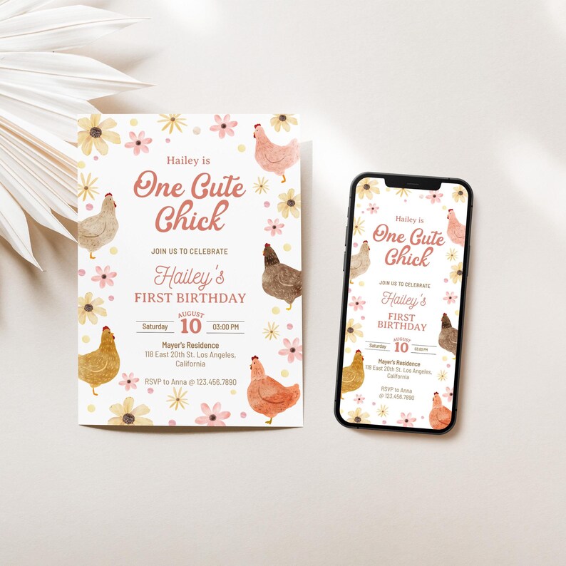 Chicken Birthday Invitation, Editable 1st Birthday Chicken Invite, Farm ...