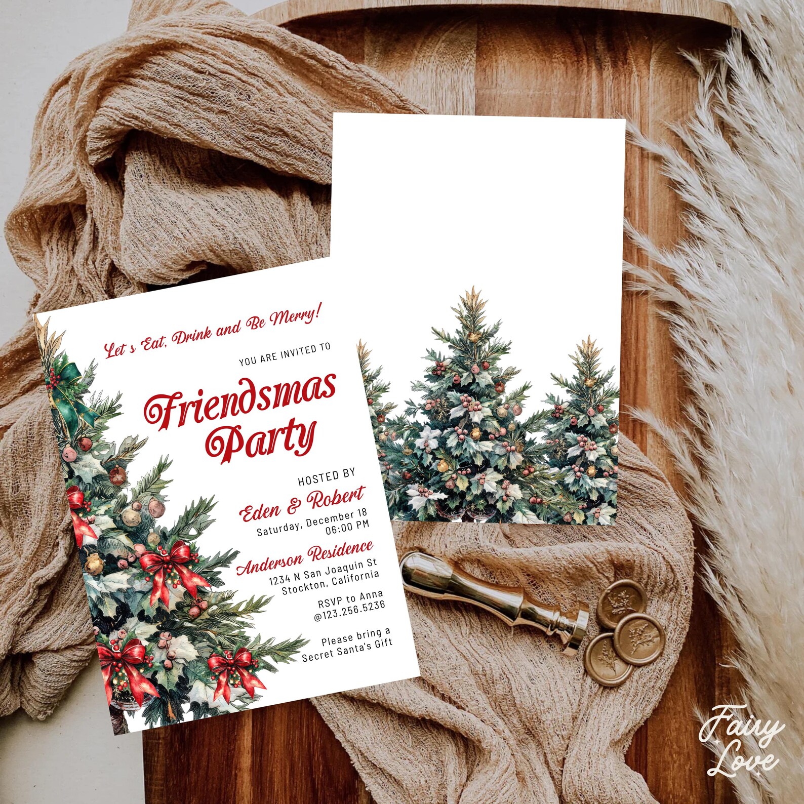 Editable Friendmas Party Invitation Template, Christmas Bow Invitation ...
