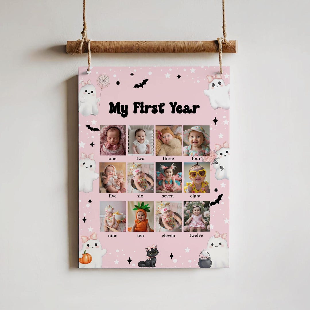 Editable Spooky One Milestone Photo Board, Pink Halloween Milestone ...