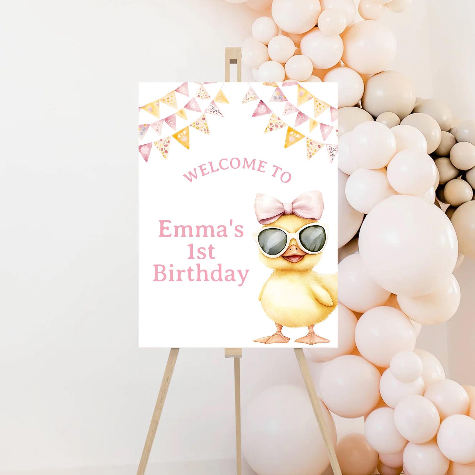 One Lucky Duck Welcome Sign, Editable Yellow Duck First Birthday ...