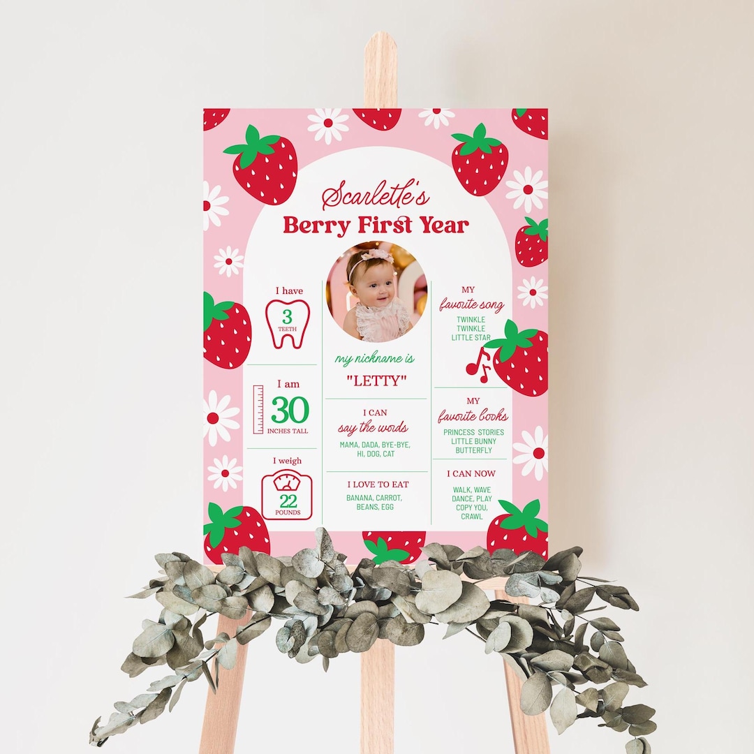 Editable Berry First Milestone Board Strawberry Milestone Poster 1st ...