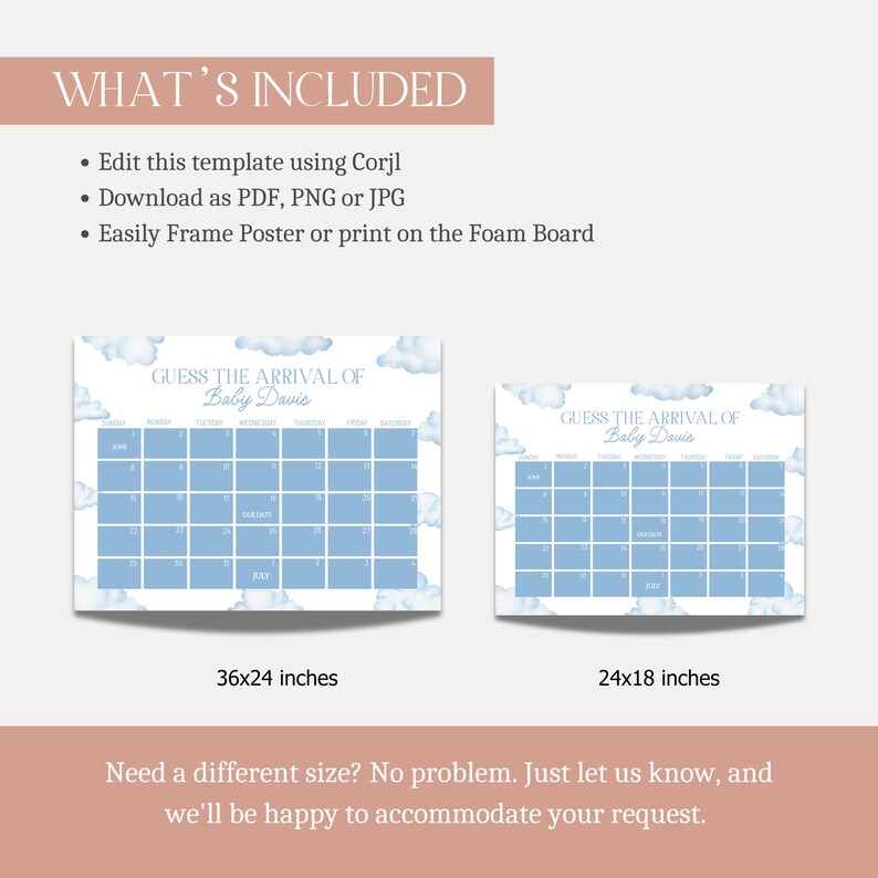 Cloud 9 Baby Shower Due Date Calendar, Guessing Game (digital Download ...