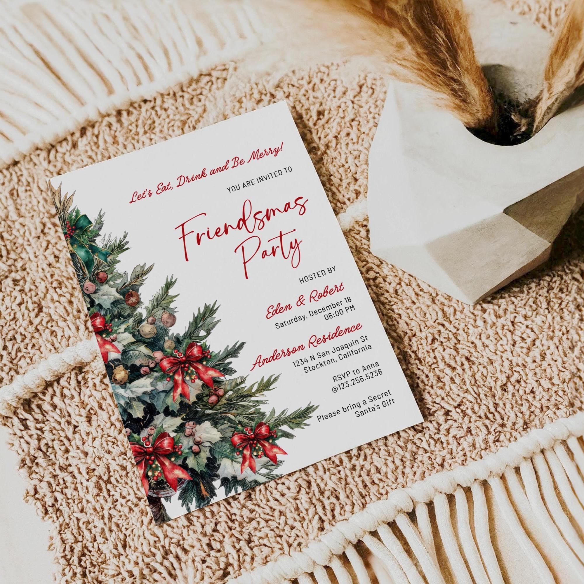 Editable Friendmas Party Invitation, Christmas Tree Holiday Invite ...