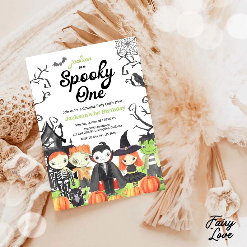 Editable Spooky One Halloween Birthday Invitation, Halloween Invitation ...