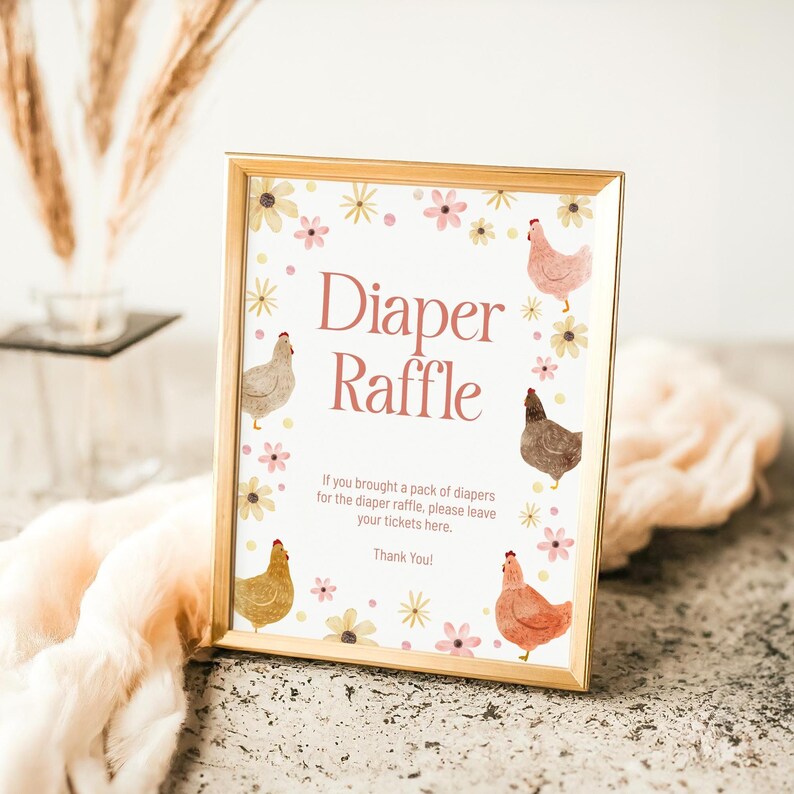 Diaper Raffle Sign & Ticket Chicken Baby Shower Diaper Raffle Sign ...