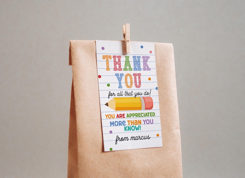 Editable Thank You Teacher Tags Printable Gift Labels for Teacher ...