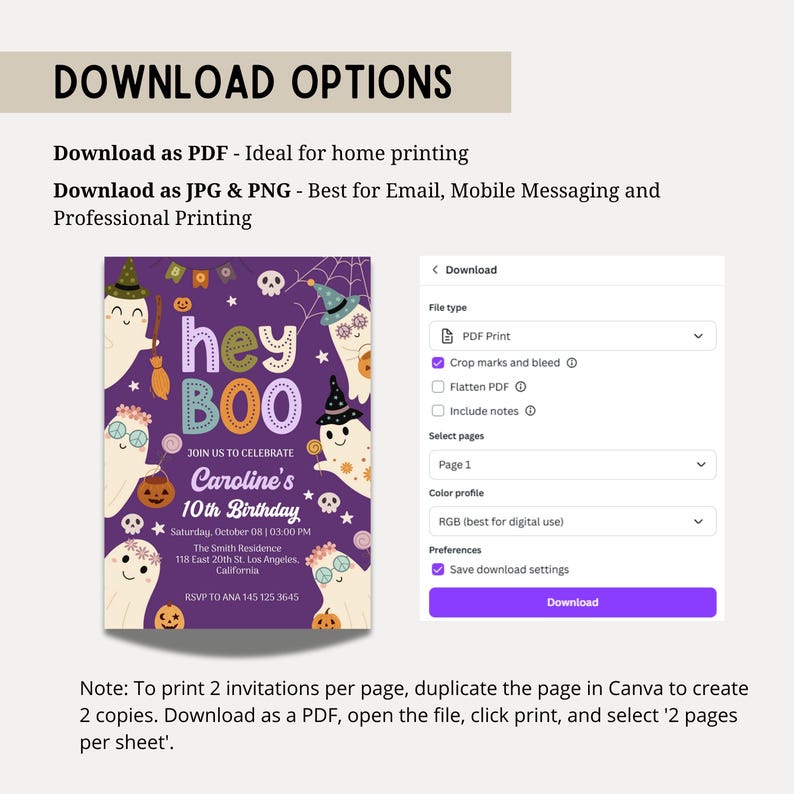 Editable Halloween Groovy Ghost Birthday Invitation, Purple Halloween ...