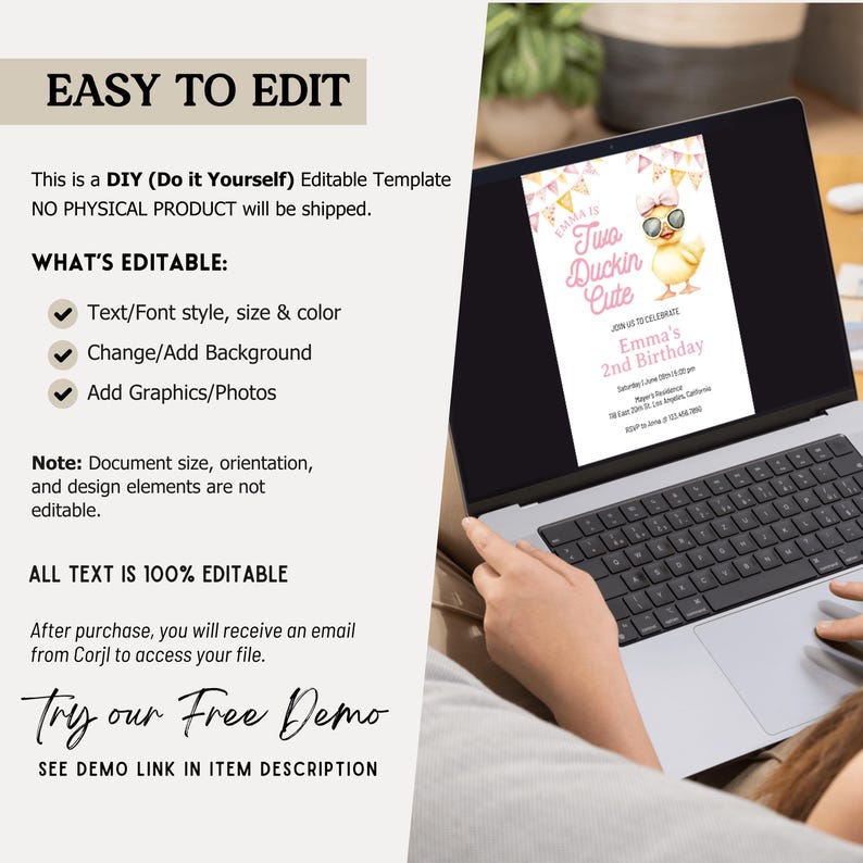 Editable Yellow Duck Birthday Invitation, Two Duckin Cute Yellow Duck ...