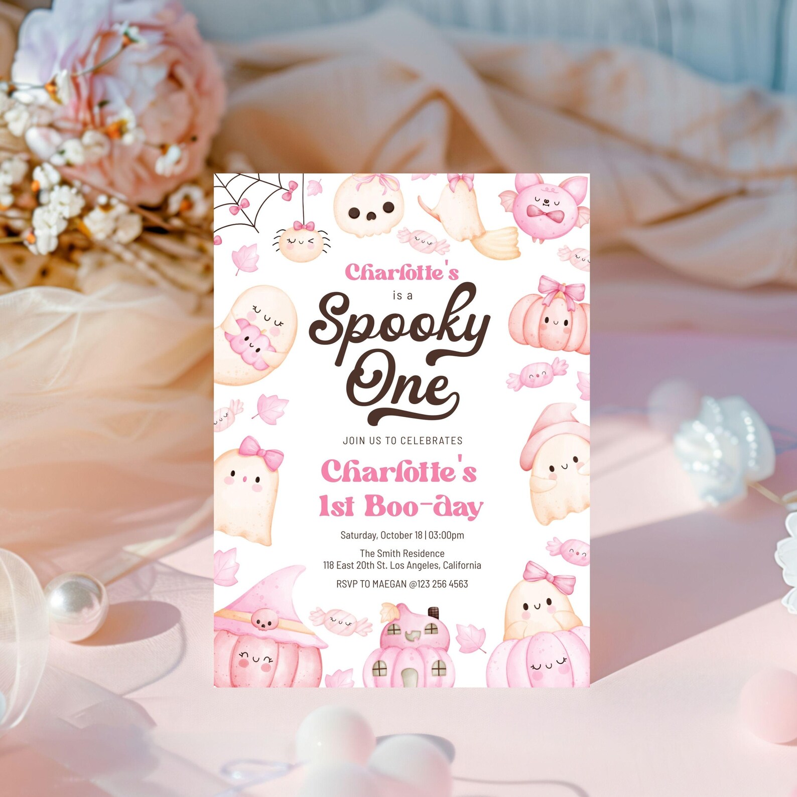 Spooky One Girl Birthday Invitation, Halloween First Bday, Spooky 1st ...