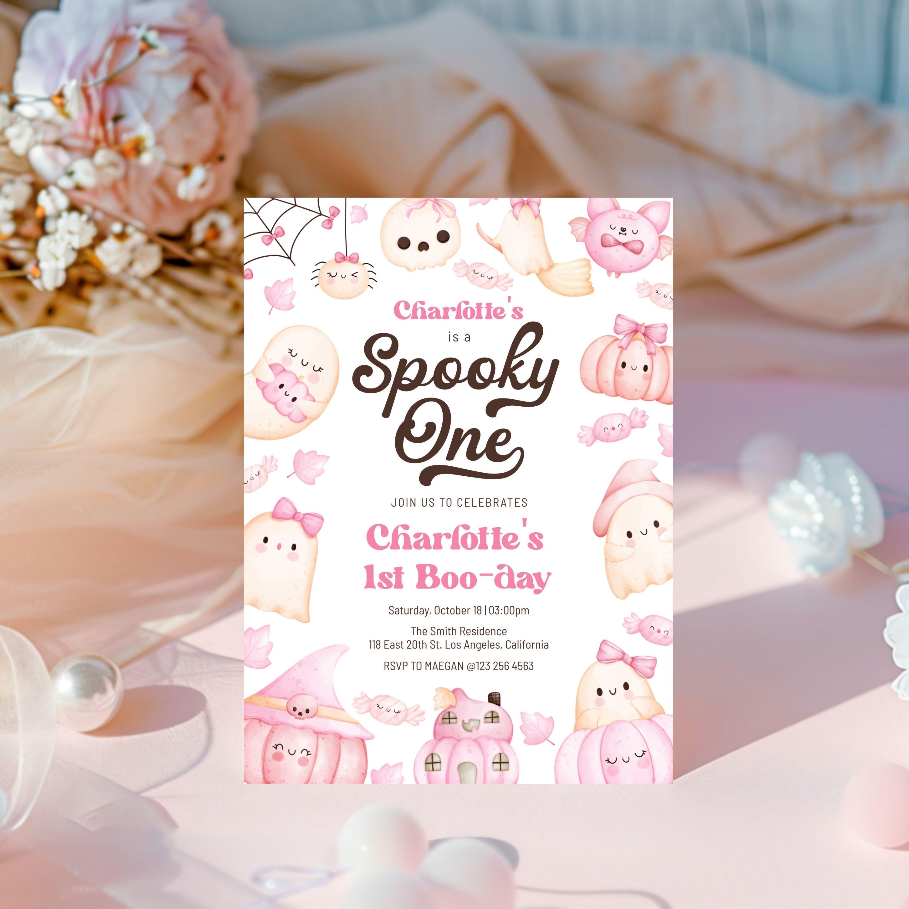 Spooky One Girl Birthday Invitation, Halloween First Bday, Spooky 1st ...