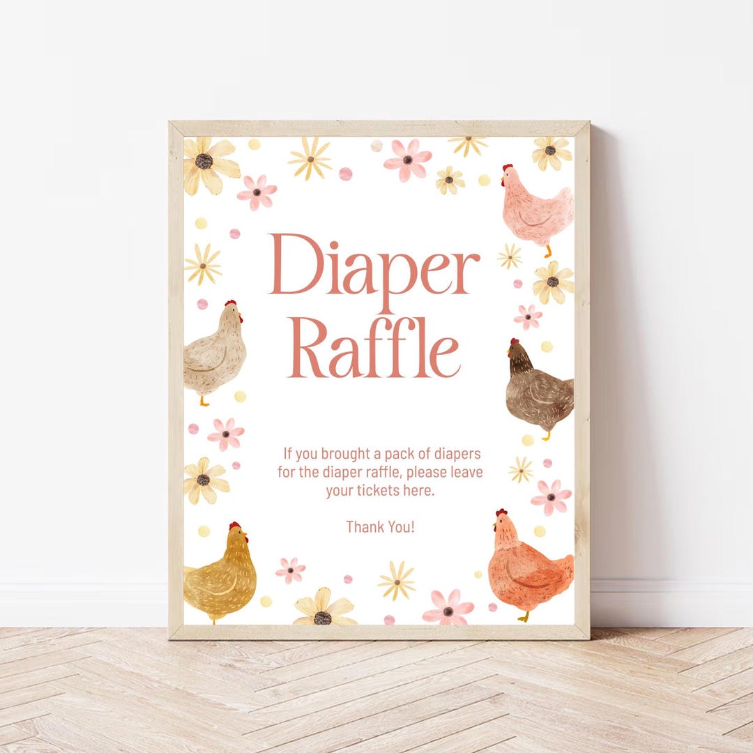 Diaper Raffle Sign & Ticket Chicken Baby Shower Diaper Raffle Sign ...