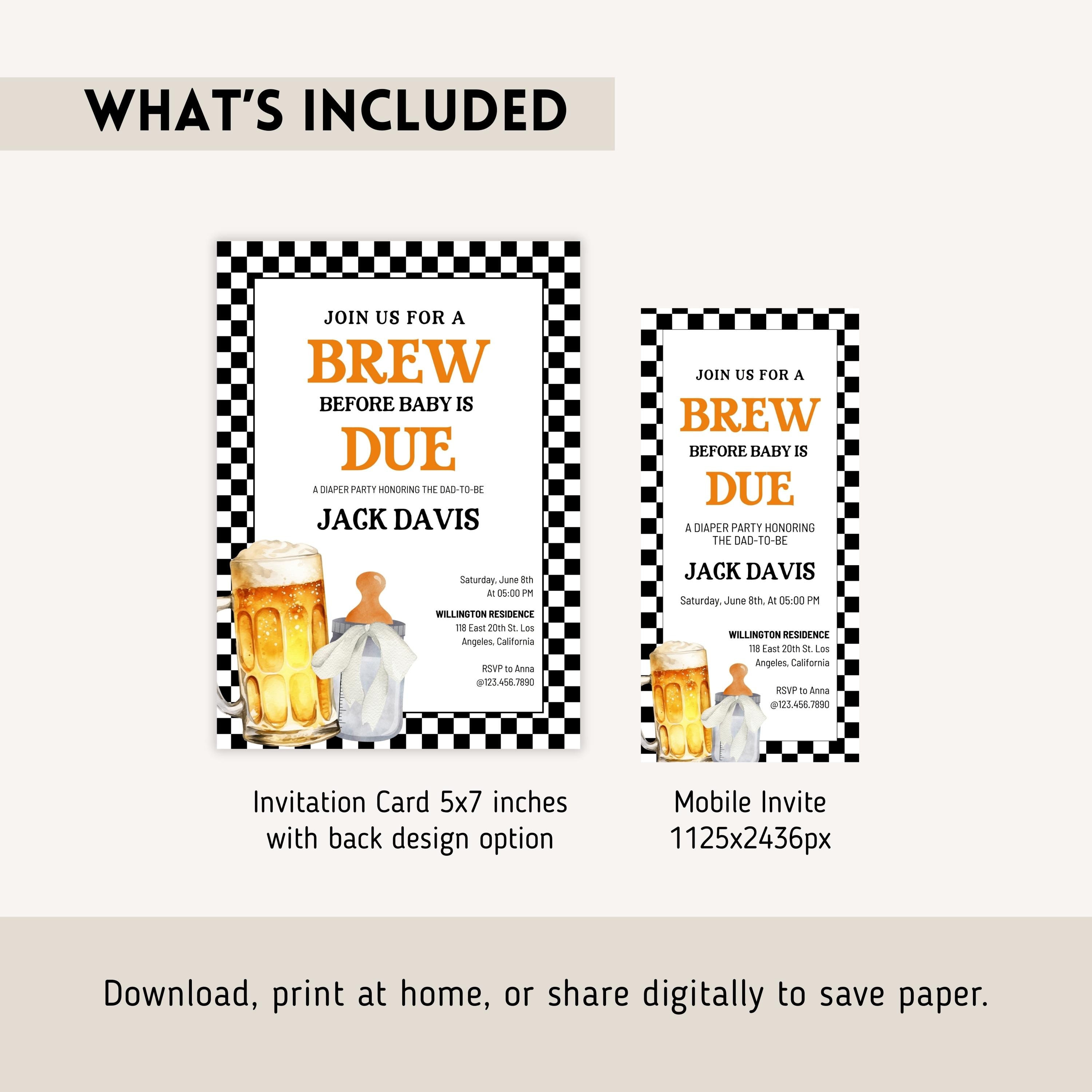 Editable Diaper Party Invitation Brews and Bottles Baby Shower Invite ...