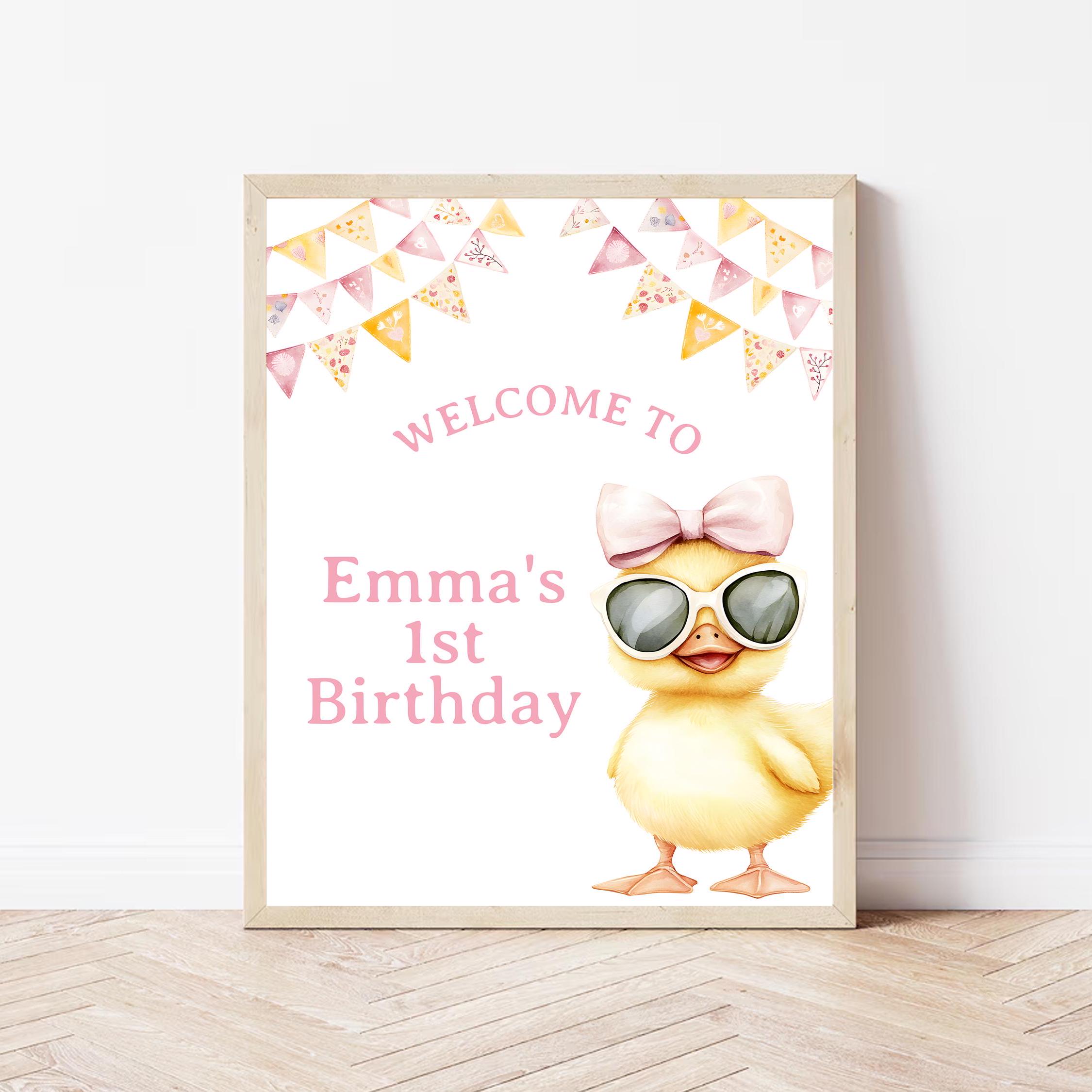 One Lucky Duck Welcome Sign, Editable Yellow Duck First Birthday ...