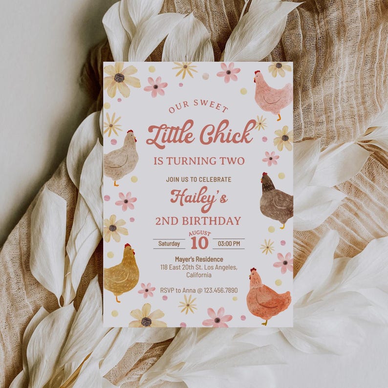 Editable Chicken Birthday Invitation, Chicken Birthday Theme Party ...