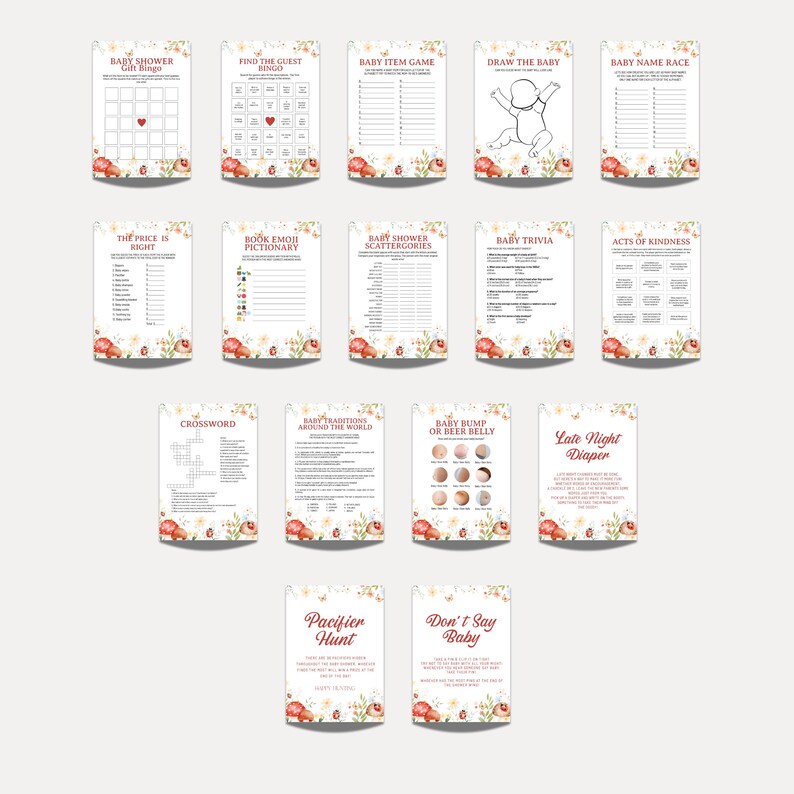 Love Bug Baby Shower Games, Editable Little Love Bug Game Bundle, Red ...