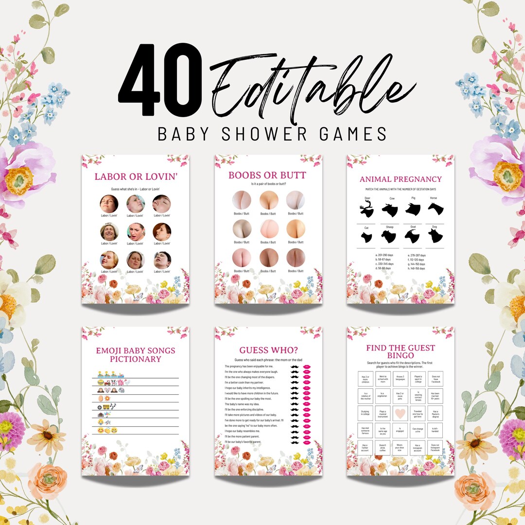Wildflower Baby Shower Game Bundle, Editable Baby Bloom Game Pack ...