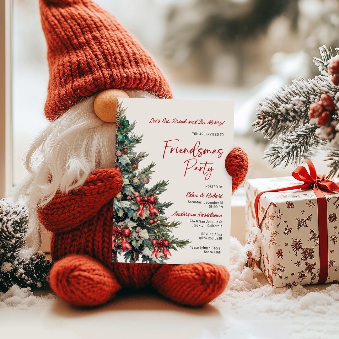Editable Friendmas Party Invitation, Christmas Tree Holiday Invite ...