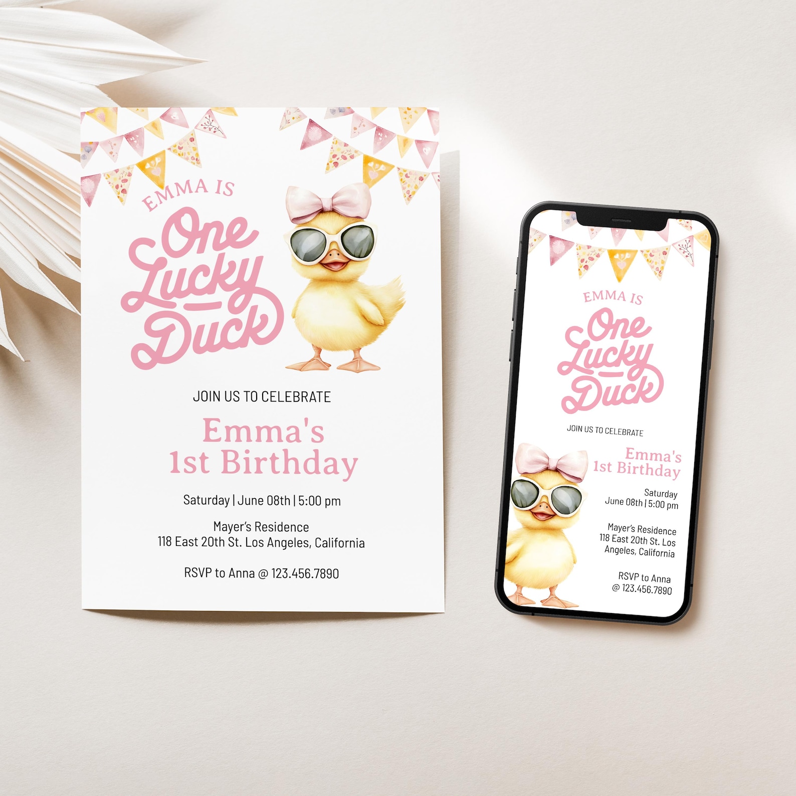 One Lucky Duck Welcome Sign, Editable Yellow Duck First Birthday ...