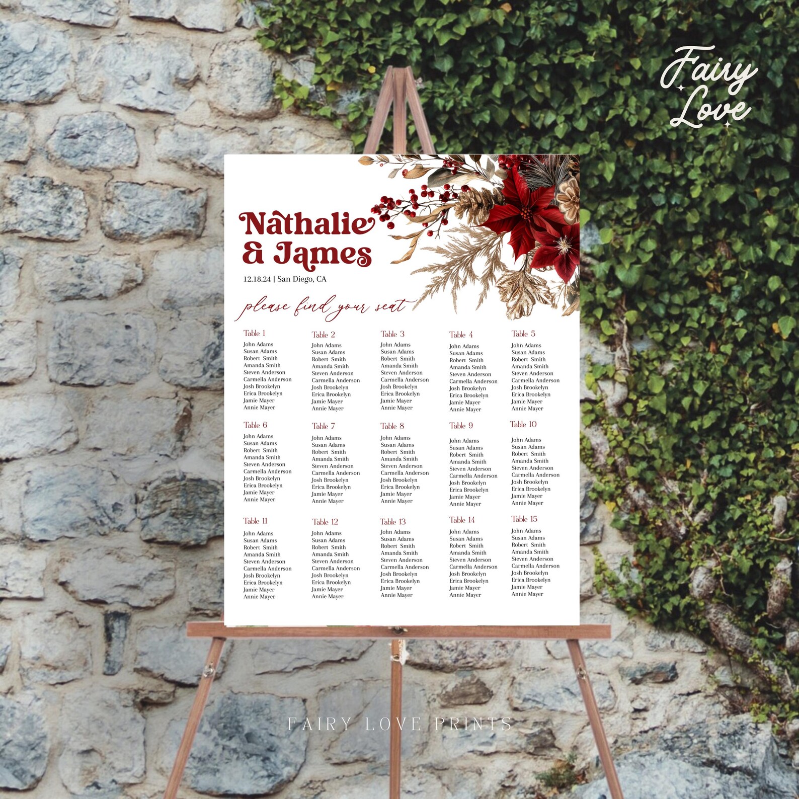 Editable Christmas Seating Chart Poster, Holiday Wedding Seating Chart ...