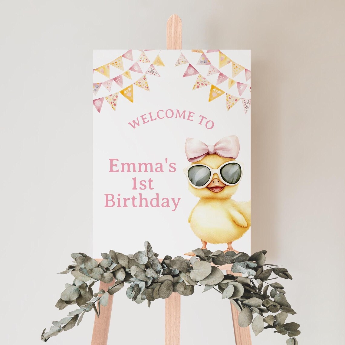 One Lucky Duck Welcome Sign, Editable Yellow Duck First Birthday ...