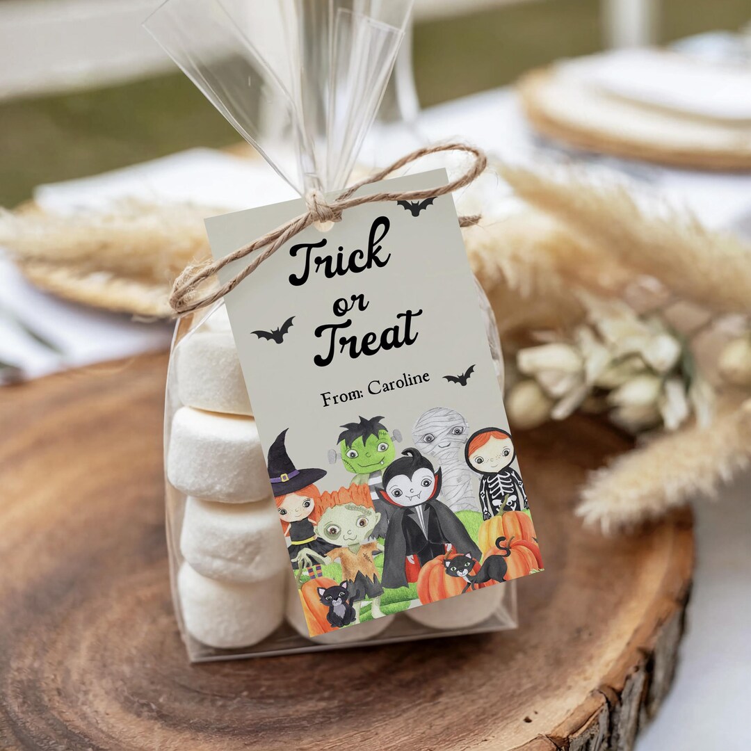 Editable Halloween Treat Tags Trick or Treat Favor Tags Happy Halloween ...