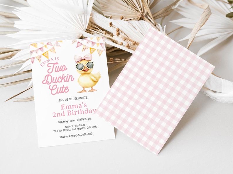 Editable Yellow Duck Birthday Invitation, Two Duckin Cute Yellow Duck ...