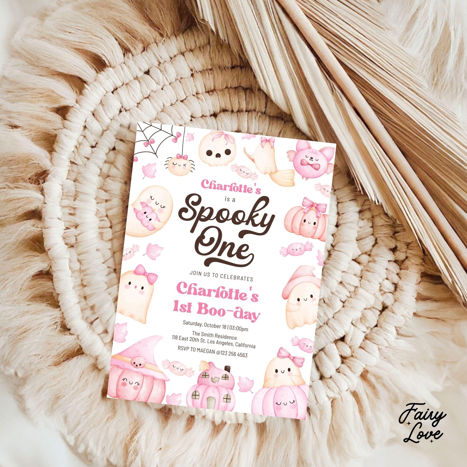 Spooky One Girl Birthday Invitation, Halloween First Bday, Spooky 1st ...