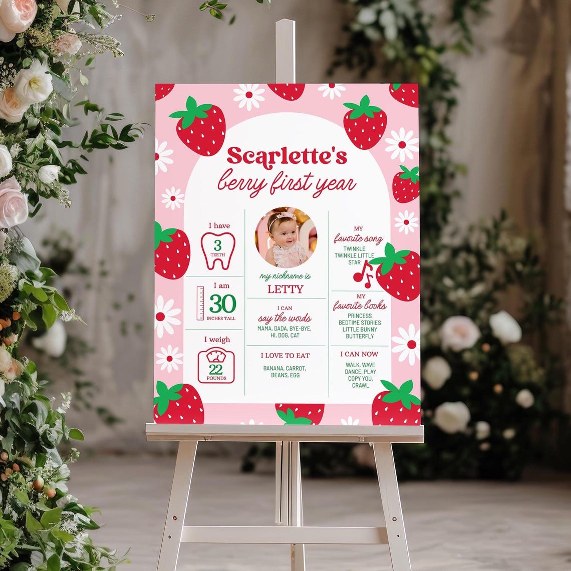 Editable Berry First Milestone Board Strawberry Milestone Poster 1st ...