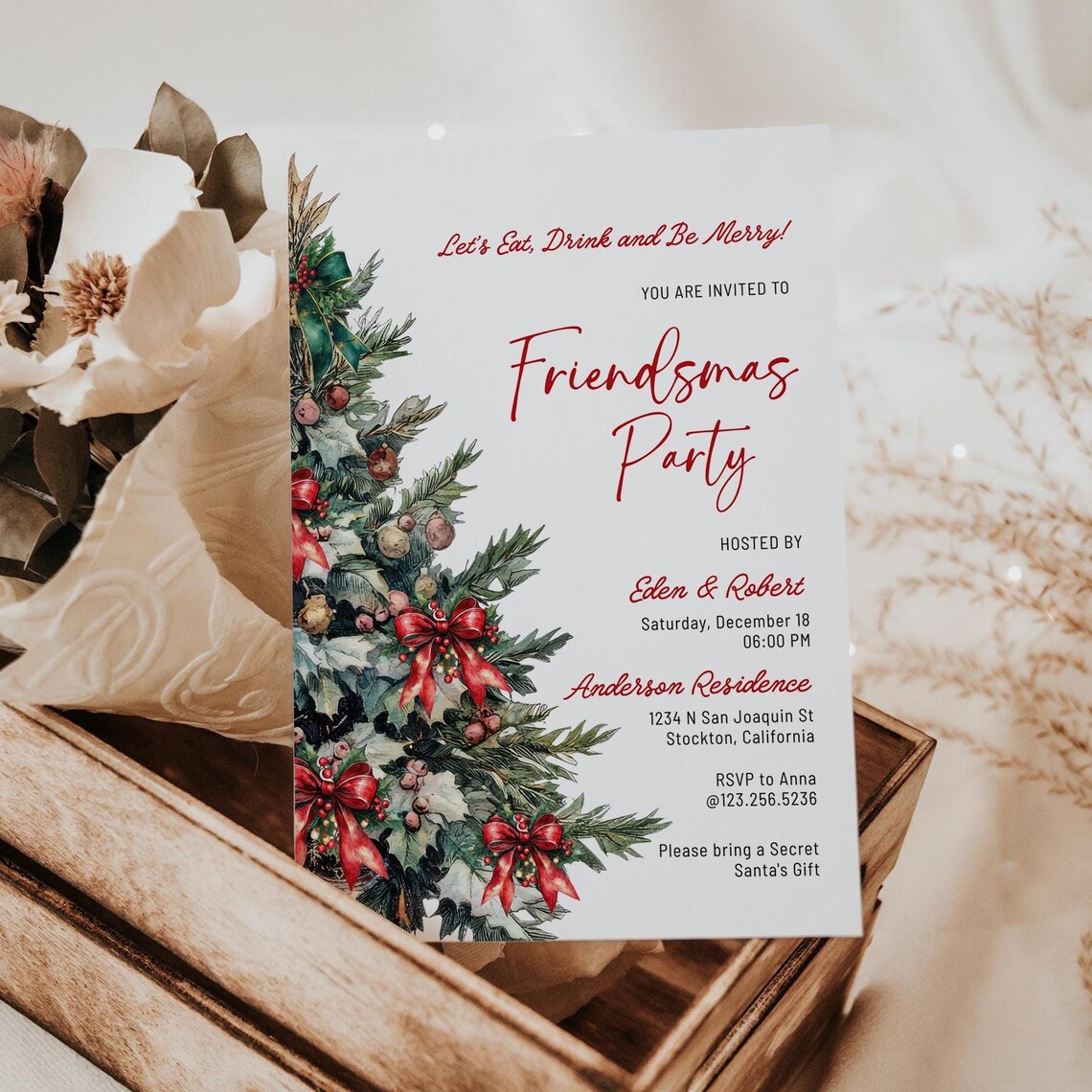 Editable Friendmas Party Invitation, Christmas Tree Holiday Invite ...