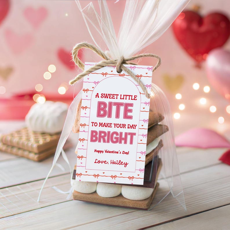 Editable Valentines Treat Tags Printable Pink Red Bow Heart Valentine ...