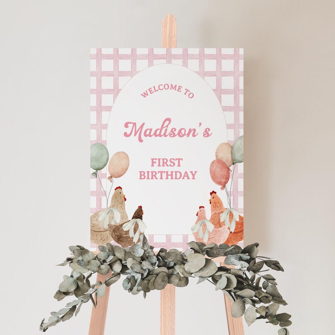 Chicken Welcome Sign, Editable Pink Chicken Theme Welcome Sign ...