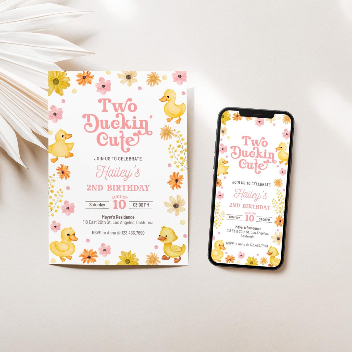 Editable Yellow Duck Birthday Invitation, Two Duckin Cute Yellow Duck ...