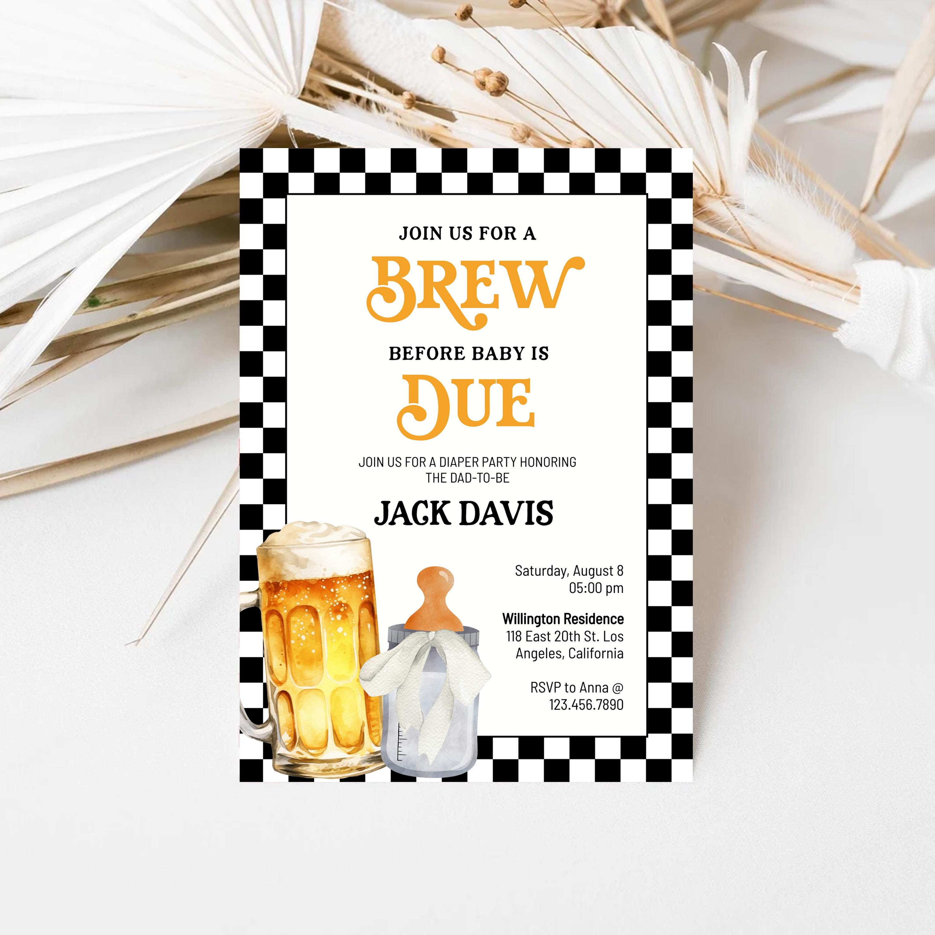 Editable Diaper Party Invitation Brews and Bottles Baby Shower Invite ...