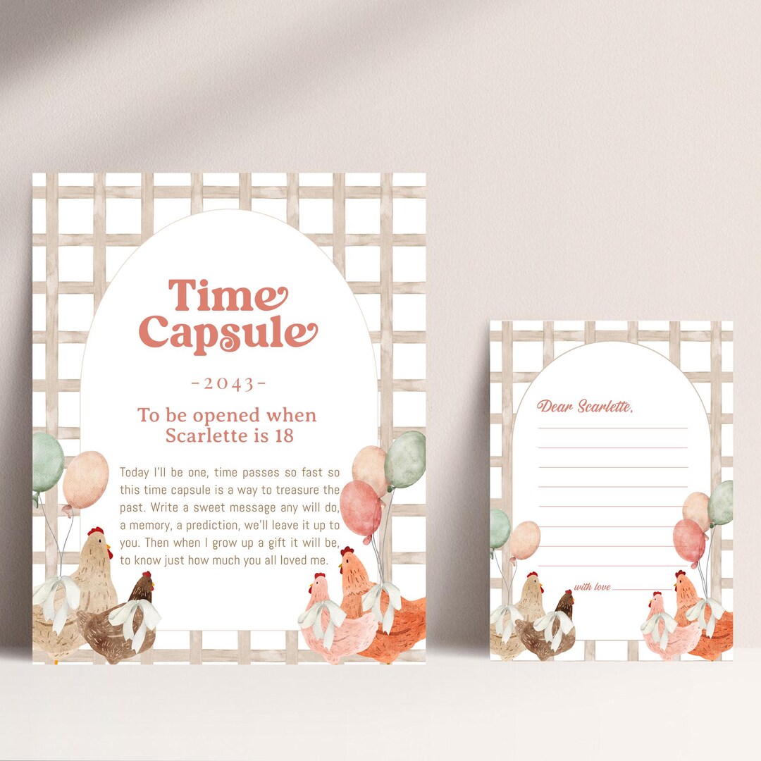 Editable Chicken Time Capsule Birthday Sign, 1st Birthday Time Capsule ...