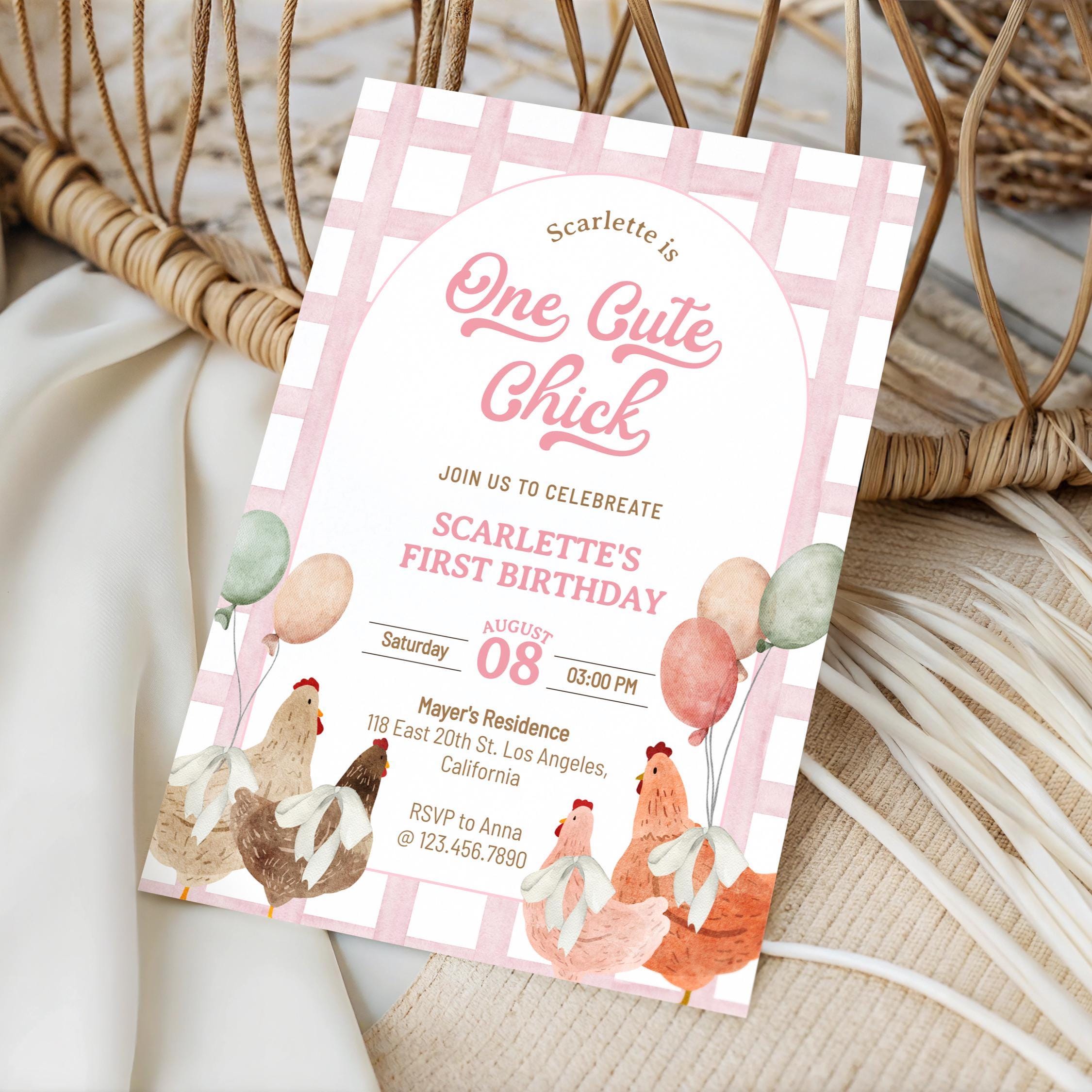 Chicken Birthday Bundle Invitation, Editable One Chick Birthday Chicken ...