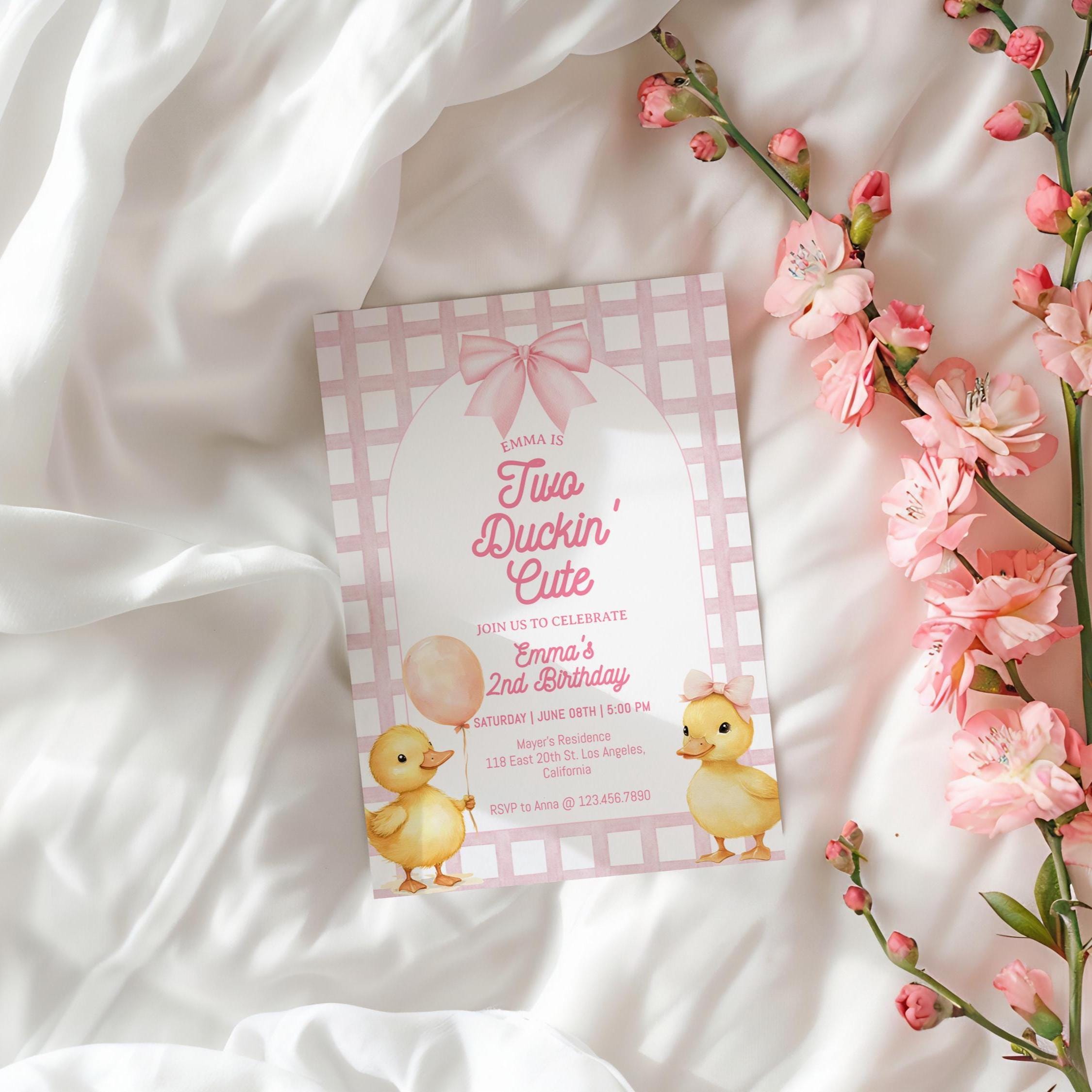 Editable Yellow Duck Birthday Invitation, Two Duckin Cute Yellow Duck ...