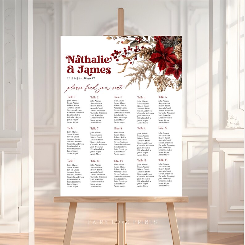 Editable Christmas Seating Chart Poster, Holiday Wedding Seating Chart ...