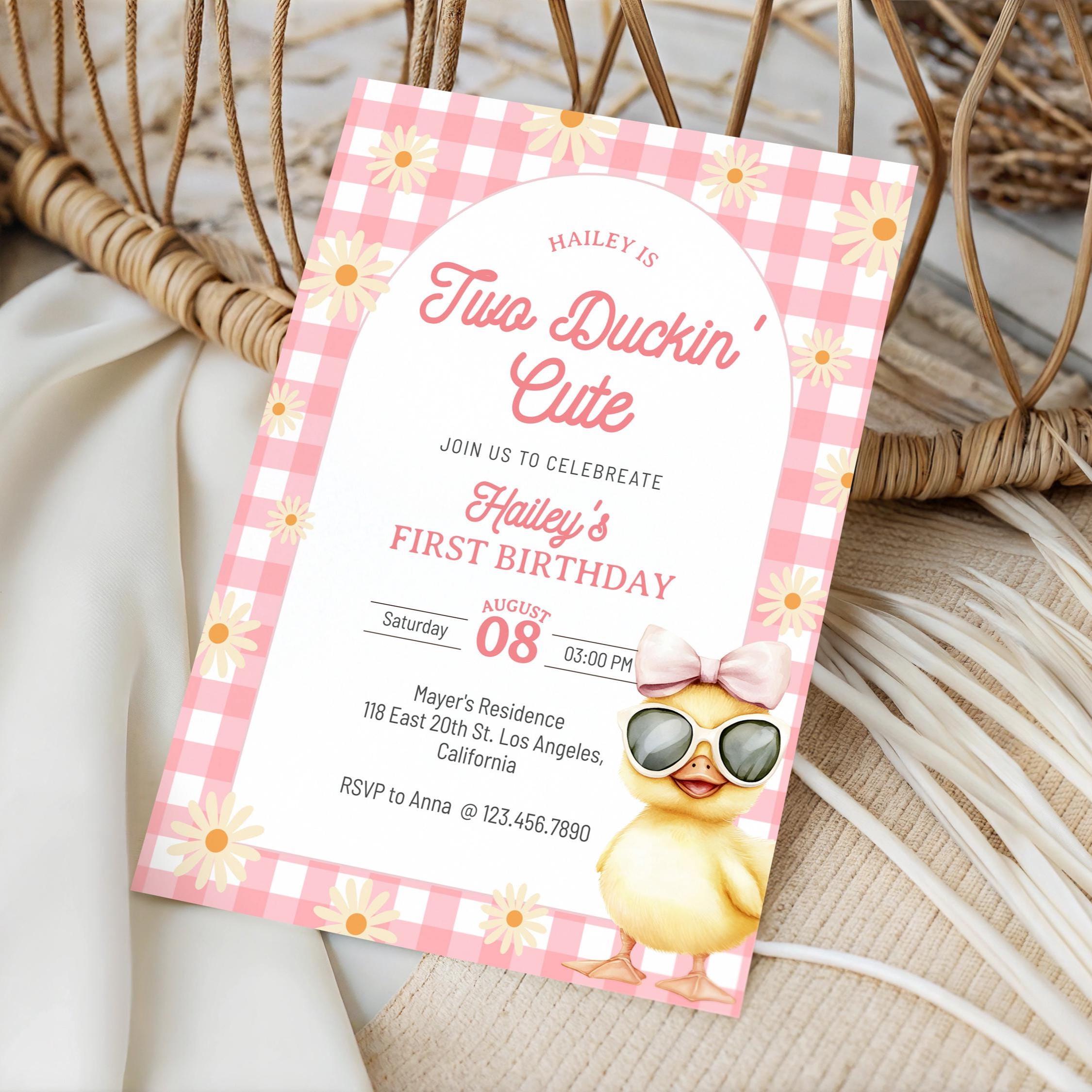 Editable Duck Birthday Invitation Two Duckin Cute Invite Lucky Duck 2nd ...