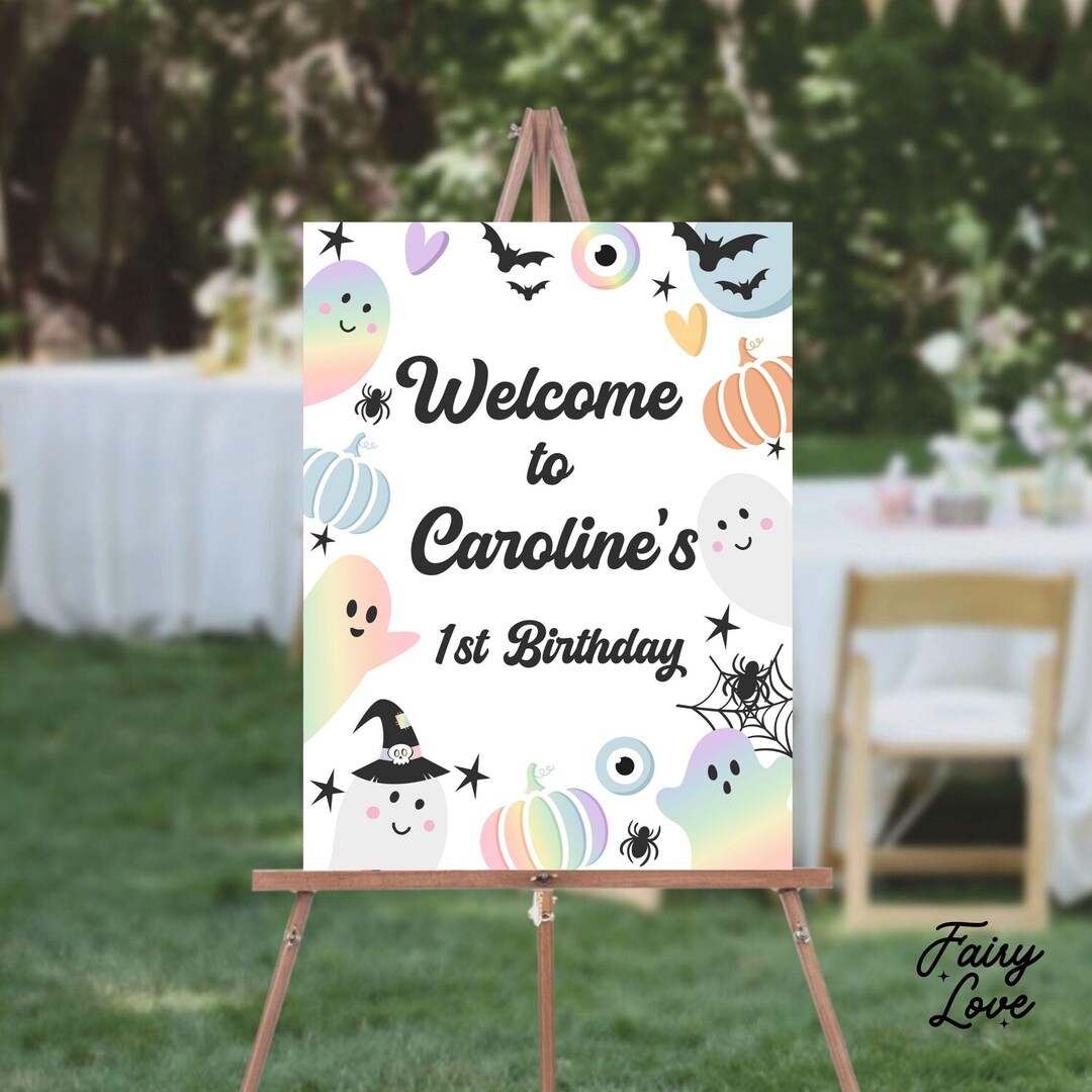 Editable Halloween Welcome Sign, Halloween Birthday Party Sign, Pastel ...