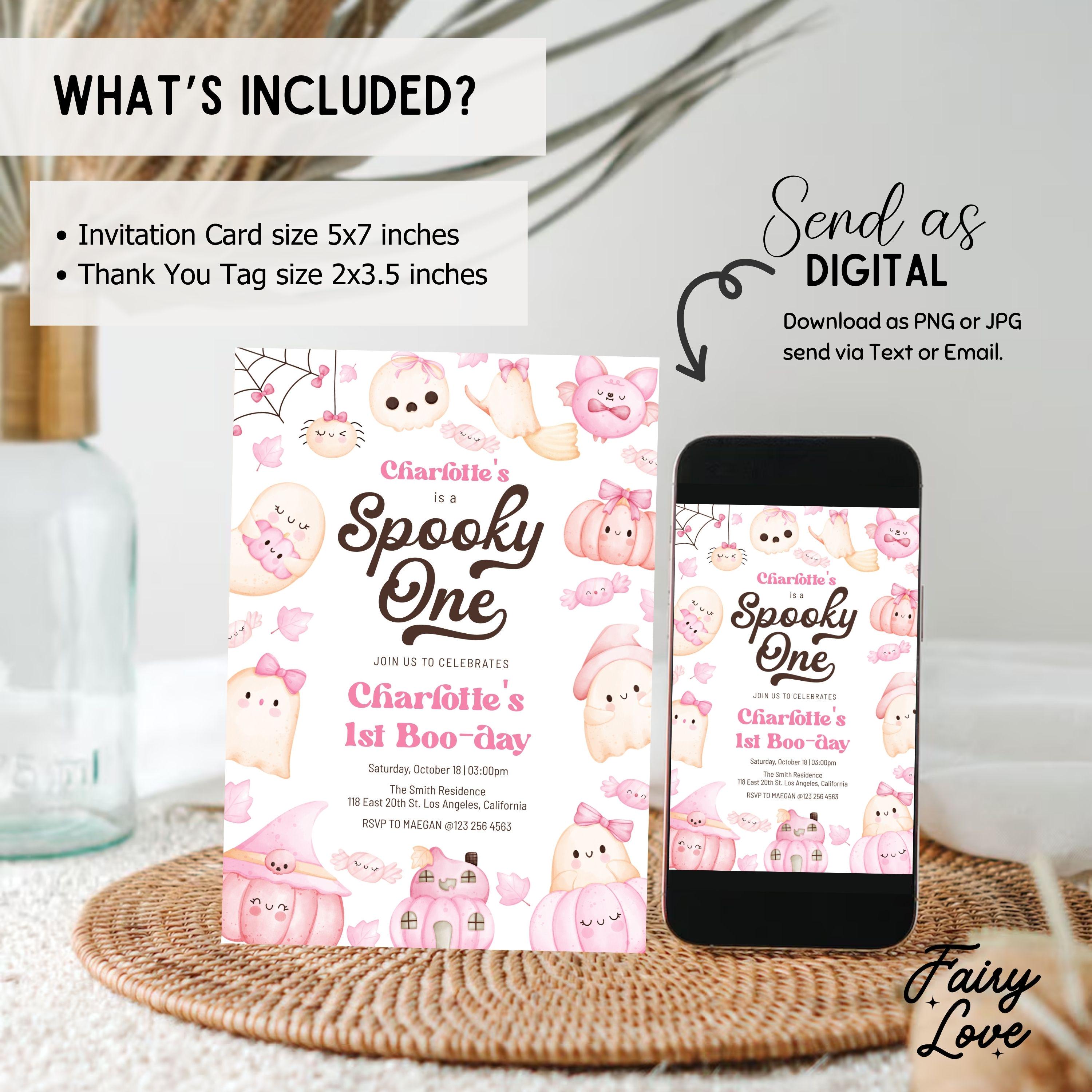 Spooky One Girl Birthday Invitation, Halloween First Bday, Spooky 1st ...