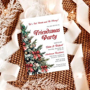 Editable Friendmas Party Invitation Template, Christmas Bow Invitation ...