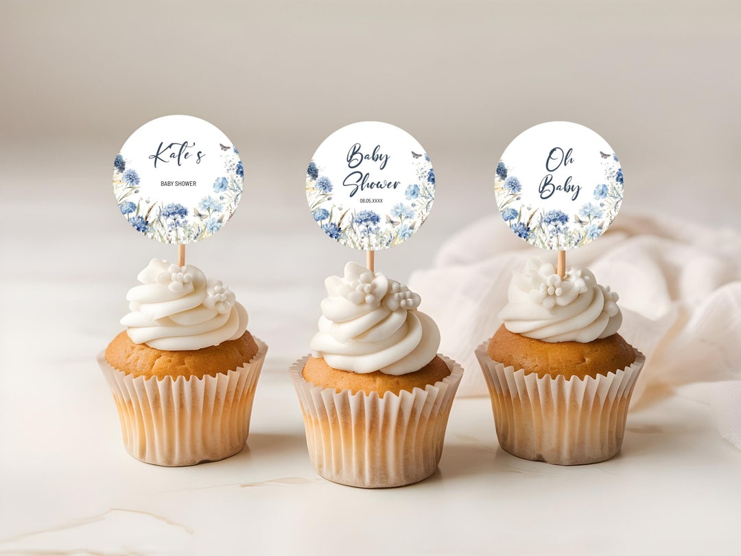 Editable Dusty Blue Cupcake Topper, Baby Shower Cupcake Topper, Party ...