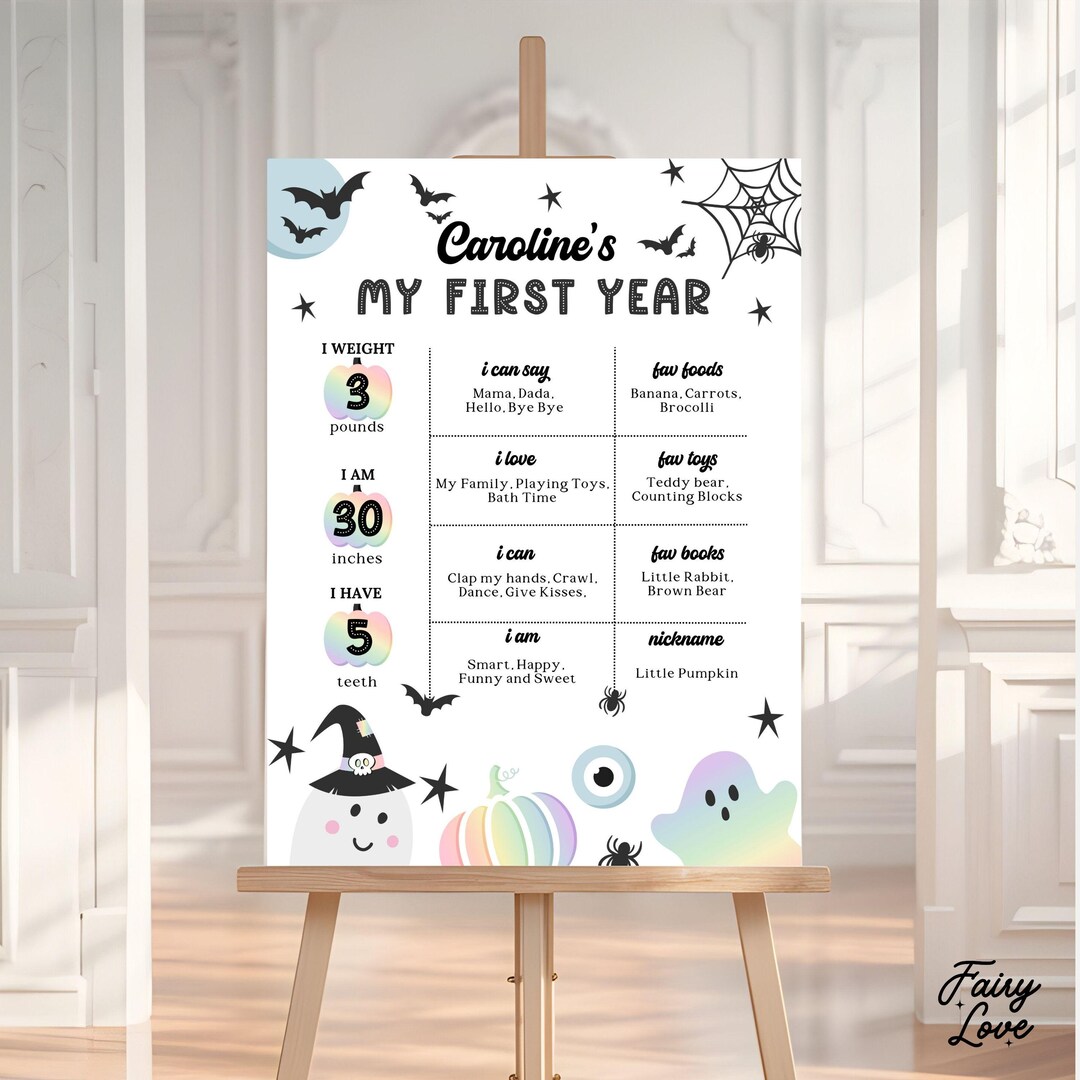 Editable Halloween 1st Birthday Milestone Board Birthday Milestone ...