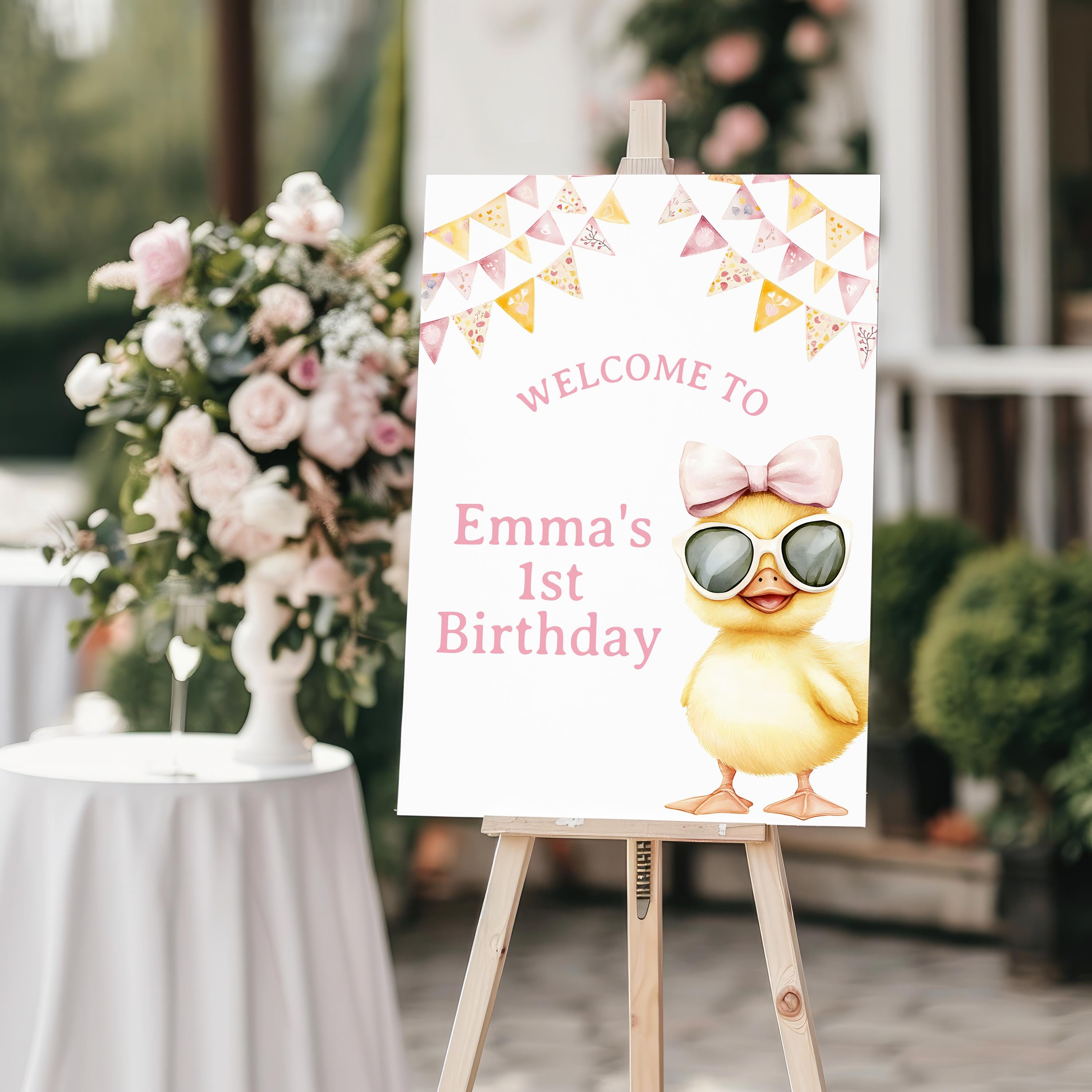 One Lucky Duck Welcome Sign, Editable Yellow Duck First Birthday ...