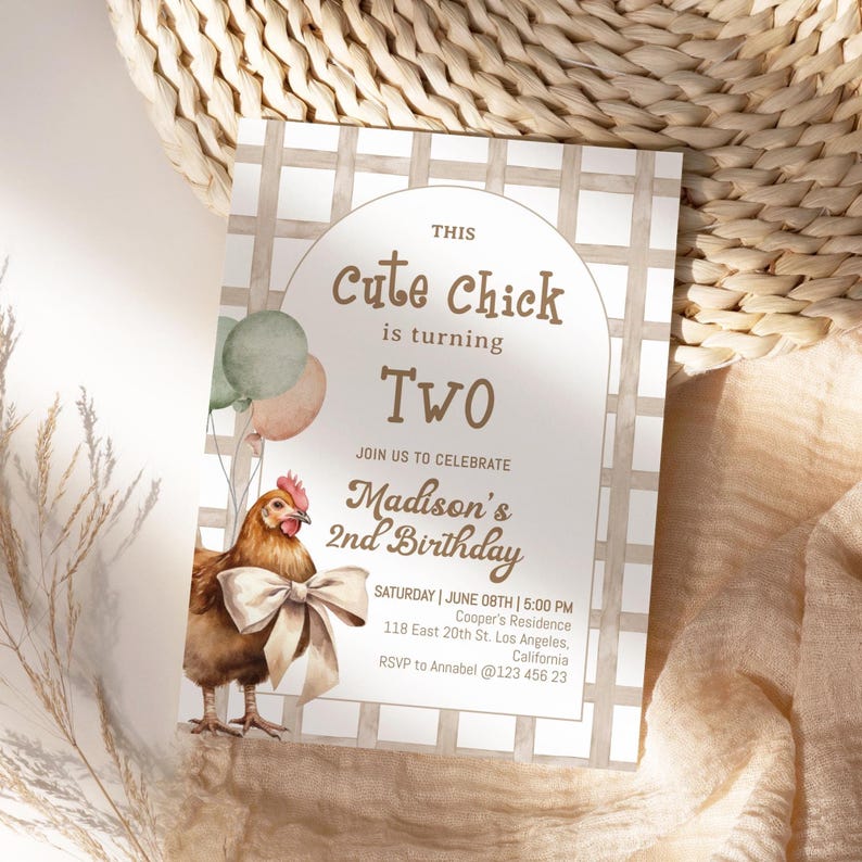 Chicken Birthday Invitation, Editable 2nd Birthday Chicken Invite, Farm ...