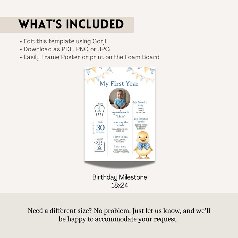Editable Duck Birthday Milestone Poster Printable Baby Boy First ...
