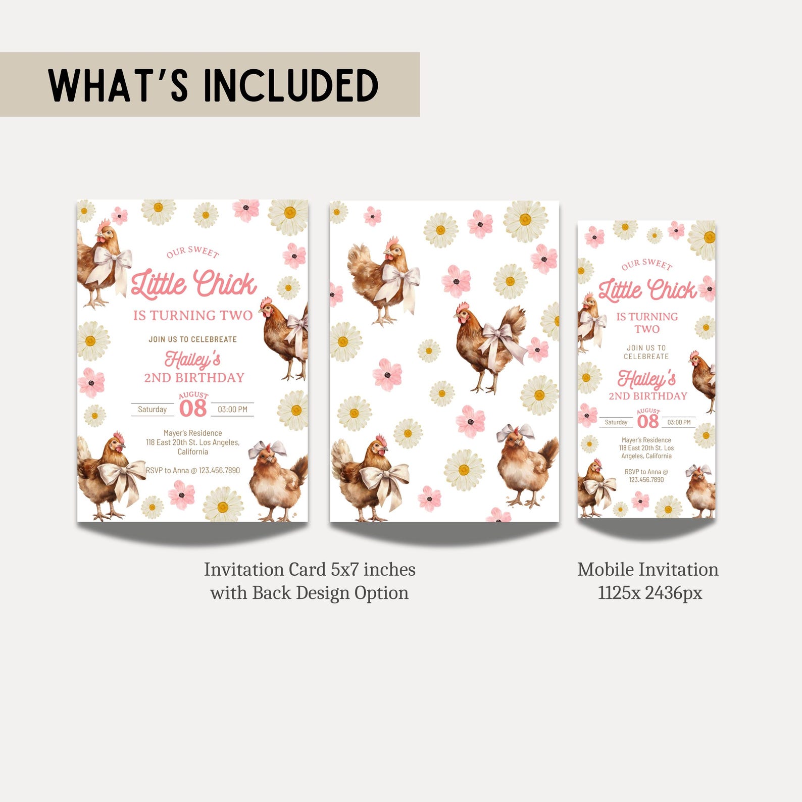 Editable Chicken Birthday Invitation, Two Cute Chick Pink Farm Animal ...
